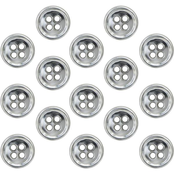 ●【サイズ】直径約11.5mm　【数量】15個　【1粒の重さ】約1.0g●【ボタンの形】四つ穴ボタン 【材質】金属●【カラー】シルバー（銀） 鏡面仕上げ●【特徴】糸通し用の穴が四つ空いた、衣類に合わせやすいメタルボタンです。●【用途】お手持...