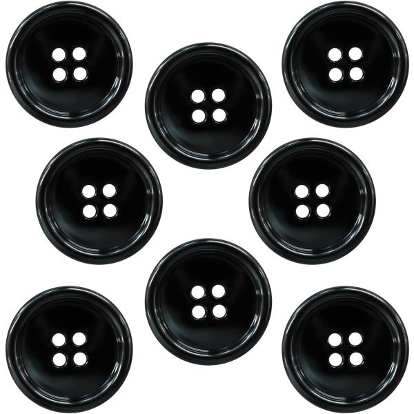 ●【サイズ】直径約25mm　【数量】8個　【1粒の重さ】約6.0ｇ●【ボタンの形】四つ穴ボタン 【材質】金属●【カラー】ブラック（黒） 鏡面仕上げ●【特徴】糸通し用の穴が四つ空いた、衣類に合わせやすいメタルボタンです。●【用途】お手持ちの衣...