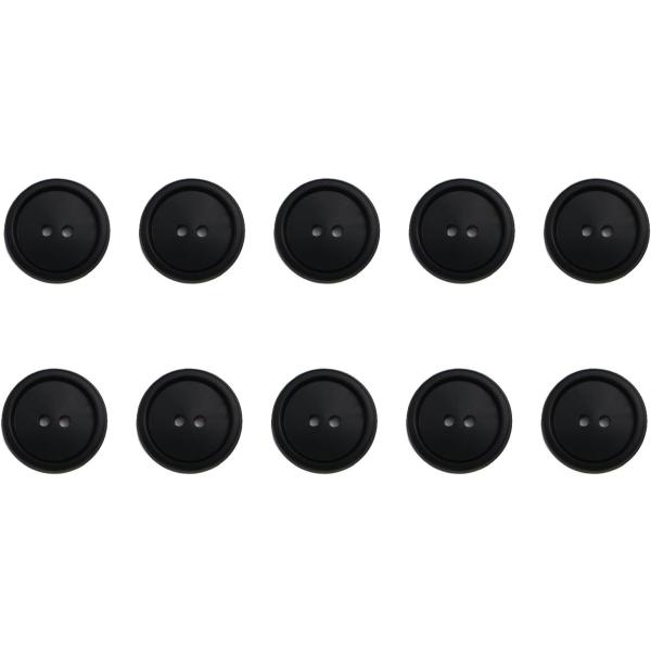 ●【サイズ】直径約20mm●【数量】10個入り●【カラー】ブラック ツヤなし●【ボタンの形】二つ穴ボタン　【材質】樹脂●【用途】お手持ちの衣類のイメージチェンジや、ボタンの取れてしまった服の交換用として。