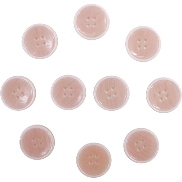 ●【サイズ】直径約20mm　【数量】10個　【1粒の重さ】約0.9g●【ボタンの形】四つ穴ボタン　【材質】樹脂●【カラー】ピンク（パステルカラー）●【特徴】半透明のツヤありボタンです。縞状の模様が特徴です。●【用途】お手持ちの衣類の首元、袖...
