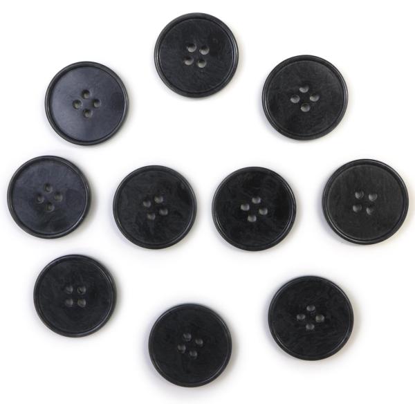 ●【サイズ】直径約25mm　【数量】10個　【1粒の重さ】約1.9g●【ボタンの形】四つ穴ボタン 【材質】樹脂●【カラー】ブラック&amp;ダークグレー　【模様】大理石調のマーブル模様が特徴です。衣類に合わせやすいツヤなしです。●【特徴】糸...