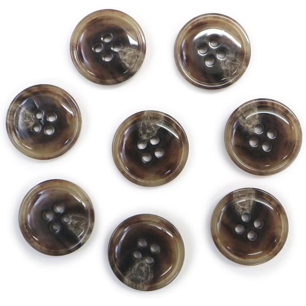 ●【サイズ】直径約20mm　【数量】8個●【ボタンの形】四つ穴ボタン　【材質】プラスチック●【カラー】ココアブラウン&amp;ホワイト　【模様】水牛の角のような模様●【特徴】糸通し用の穴が四つ空いた、衣類に合わせやすいボタンです。程よくツヤ...