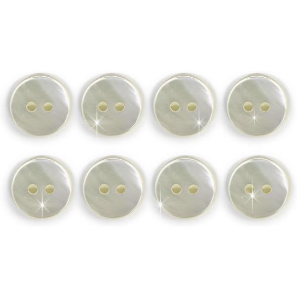 ●【サイズ】直径約12.5mm　【数量】8個　【一粒の厚み】約1.7mm　【一粒の重さ】約0.6g●【ボタンの形】二つ穴ボタン　【材質】貝製●【カラー】ホワイト　【模様について】表面に、虹色に淡く光る高瀬貝を使用しています。裏面は高瀬貝特有...