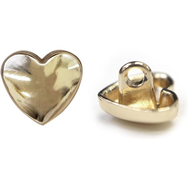 ●【サイズ】約10.5mm 1粒あたり約0.9g 【数量】10個●【ボタンの形】ハート型 足つき【材質】金属 【カラー】ゴールド 鏡面仕上げ●【特徴】ツヤ感のある立体的なハート型のメタルボタンです。縫い糸が目立ちにくい足つきのボタンです。●...