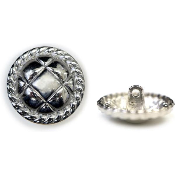 ●【サイズ】直径約23mm　【数量】6個　【1粒の重さ】約3.5g●【材質】金属●【カラー】シルバー　【表面の模様など】キルティング風　鏡面仕上げ●【ボタンの形】丸型　足つき●【特徴】波型のフチと、凸凹したキルティング風の模様が特徴です。少...