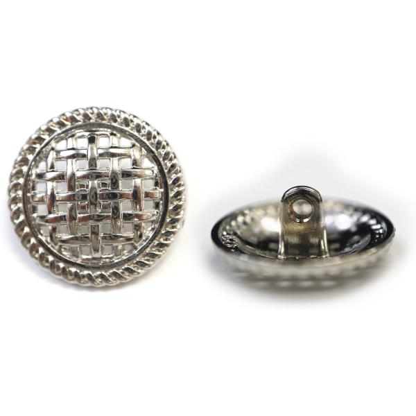 ●【サイズ】直径約20mm　【数量】8個　【1粒の重さ】約2.1g●【材質】金属●【カラー】シルバー●【ボタンの形】足つきボタン 網目 波型フチ●【特 徴】少しふくらみのある円状で、金属特有のツヤ感があります。網目部分は穴が空いています。