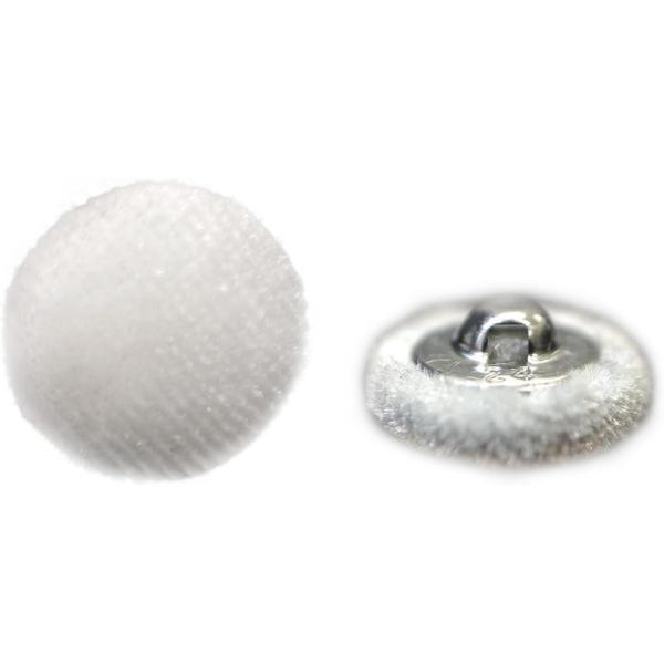 ●【サイズ】直径約15mm　【数量】10個入り　【1粒の重さ】約0.6g●【ボタンの形】くるみボタン　足つき　【材質】ベロア・金属●【ベロアのカラー】ホワイト　【背面のカラー】シルバー●【特徴】金属製のボタンを、なめらかな手触りのベロアで包...