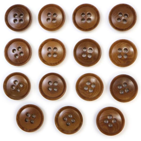 ●【サイズ】直径約15mm 【1粒の厚み】約3.9mm 【1粒の重さ】約0.5g●【数量】15個入り 【ボタンの形】四つ穴ボタン 【材 質】椰子の種●【カラー】ブラウン 【模様について】ナットボタン特有の風合いがあります。●【特徴】フチが薄...