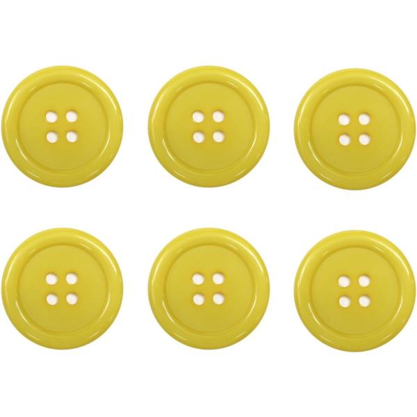 ●【サイズ】直径30mm 【1粒の厚み】約3.2mm 【1粒の重さ】約2.3g 【数量】6個●【ボタンの形】四つ穴ボタン 【材質】樹脂●【カラー】イエロー●【特徴】ツヤありのカラーボタンです。両面黄色のシンプルなデザインです。●【用途】お手...