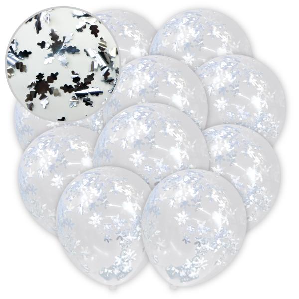 ●【紙吹雪の形】雪型　【紙吹雪のカラー】シルバー●【サイズ】約25cm　【数量】10個●【材質】ゴム　【風船の色】透け感のある白●【特徴】風船の中身に紙吹雪が入っています。誕生日やパーティの飾りつけ・サプライズにおすすめです。●あえて風船を...