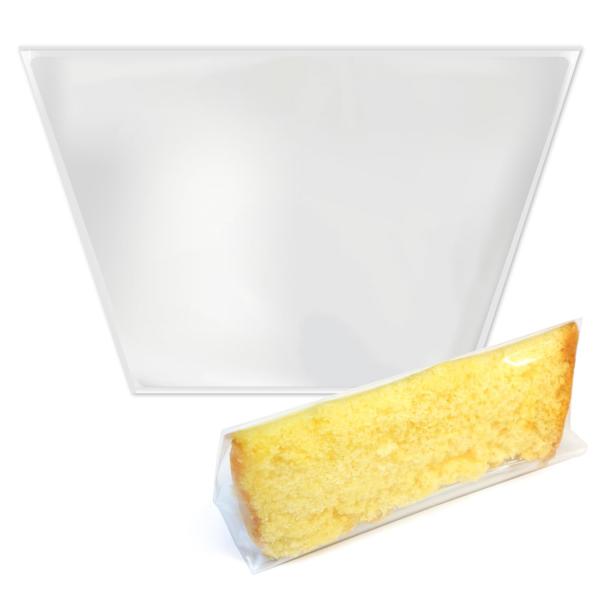 【サイズ】210/130x130mm、厚み：30ミクロン【材　質】OPP　【原産国】日本【内容量】100枚【カラー】透明【特　徴】シフォンケーキを包装するのにぴったりなOPP袋(テープなし)です。 ケーキの形にフィットする台形型OPP袋で、...