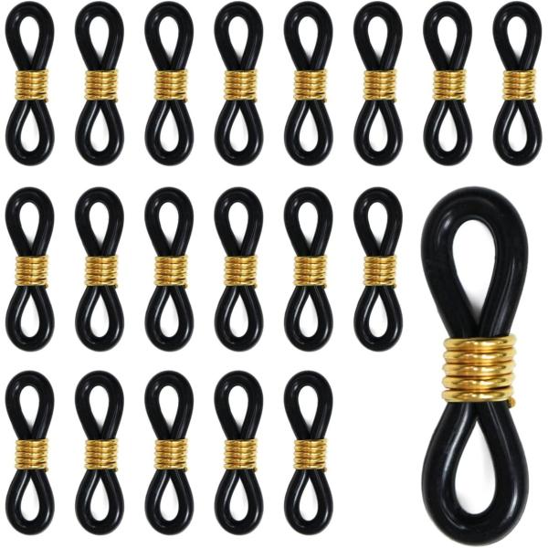 ●【サイズ】約6mm×約22mm 【重さ】約0.4g●【色】ブラック 【材質】シリコン 金属●【個数】10組 合計20個入り●【用途】眼鏡のつるに本商品を付け、お手持ちのメガネチェーンなどを付けてご使用ください。