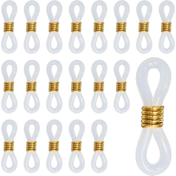 ●【サイズ】約6mm×約22mm 【重さ】約0.4g●【色】半透明 ホワイト 【材質】シリコン 金属●【個数】10組 合計20個入り●【用途】眼鏡のつるに本商品を付け、お手持ちのメガネチェーンなどを付けてご使用ください。