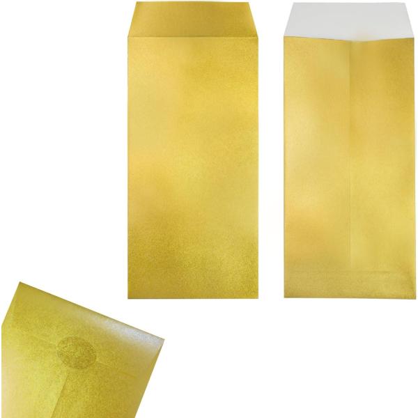 【サイズ】 封筒 90x185mm　　封印シール 16x23mm 【材質】 上質紙 【カラー】 ゴールド ※シルキーな高級感あふれる和風ゴールド 【内容量】 封筒と封印シールの10枚入りセット 紙幣を折らずに100程度まで入れられます