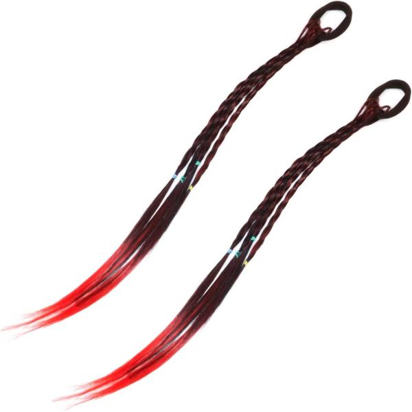 ●【サイズ】約47cm　【個数】2個●【色】レッド●【素材】化学繊維●【特　徴】ヘアゴムと地毛と一緒に結ぶだけで簡単にイメージチェンジができる編み込みエクステです。