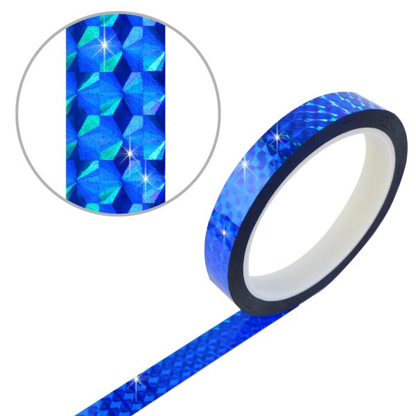 ●【サイズ】約15mm×50m　　内径：77mm●【材　質】BOPP（粘着あり）　　【カラー】青 ブルー（ホログラム）●【特　徴】キラキラとした乱反射が美しいホログラムテープです。●裏面に粘着のあるタイプなので、簡単にデコレーション・ラッピ...