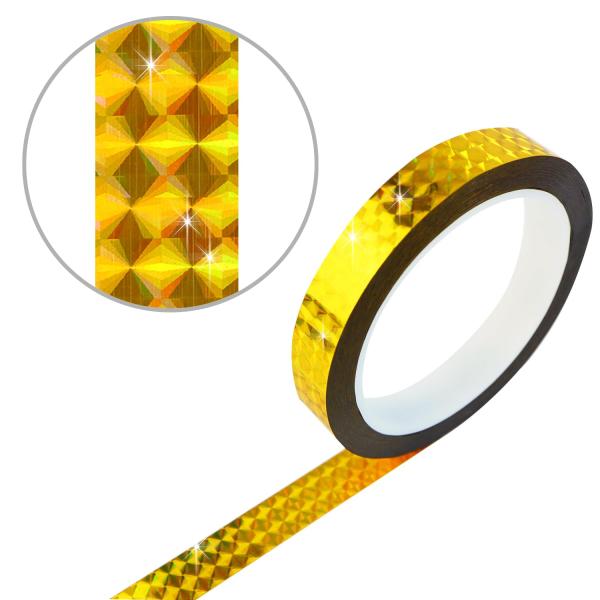 ●【サイズ】約15mm×50m　　内径：77mm●【材　質】BOPP（粘着あり）　　【カラー】金 ゴールド（ホログラム）●【特　徴】キラキラとした乱反射が美しいホログラムテープです。●裏面に粘着のあるタイプなので、簡単にデコレーション・ラッ...