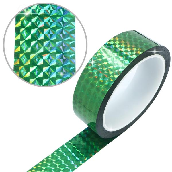 ●【サイズ】約30mm×50m　　内径：約77mm●【材　質】BOPP（粘着あり）　　【カラー】グリーン（ホログラム）●【特　徴】キラキラとした乱反射が美しいホログラムテープです。●裏面に粘着のあるタイプなので、簡単にデコレーション・ラッピ...