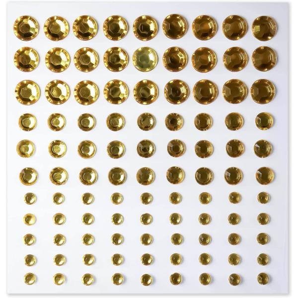 ●【サイズ】一粒の直径：4mm、7mm、9mm　3種類を配列●【材　質】アクリル製　【数　量】1枚（1シート 99粒入）●【カラー】イエロー●【特　徴】キラキラと反射するカットが美しい樹脂製のラインストーンで、デコレーションにぴったり。●ス...