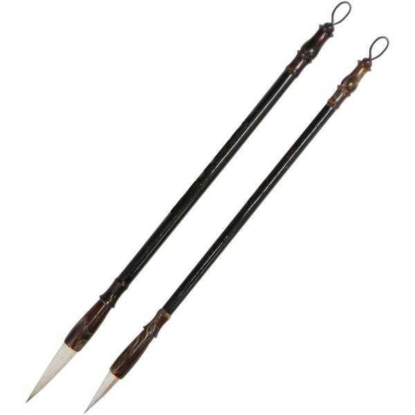 【セット内容】2本（大筆x1、小筆x1）【大筆サイズ】全長:約29cm、穂:約4cm、穂径:約1cm、重さ約12g 【用途】楷書用【小筆サイズ】全長:約27cm、穂:約3cm、穂径:約0.7cm、重さ約9g 【用途】名前書き用【材質】穂:兼...