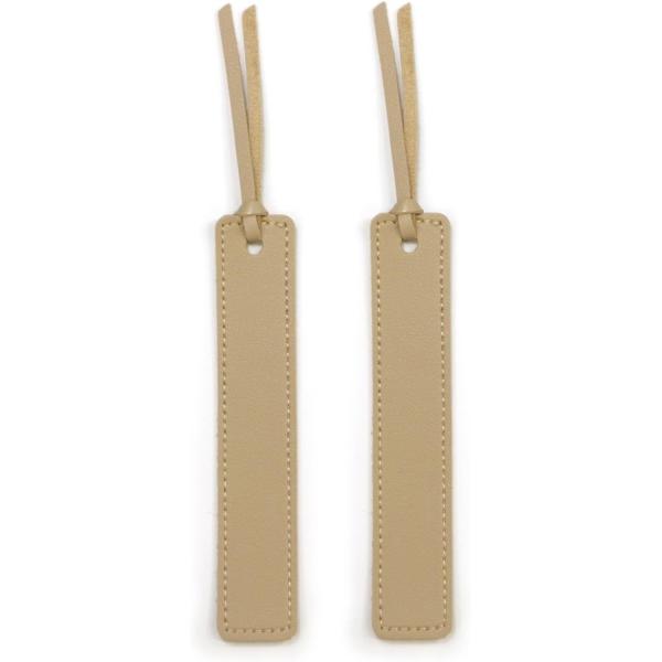 ●【サイズ】縦約19.5cm（革ひもを含まない場合は約13cm） 横約2.4cm 厚み約0.2cm●【数量】2個入り●【材質】PUレザー●【カラー】ベージュ●【用途】読書・勉強用に最適なレザーしおりです。