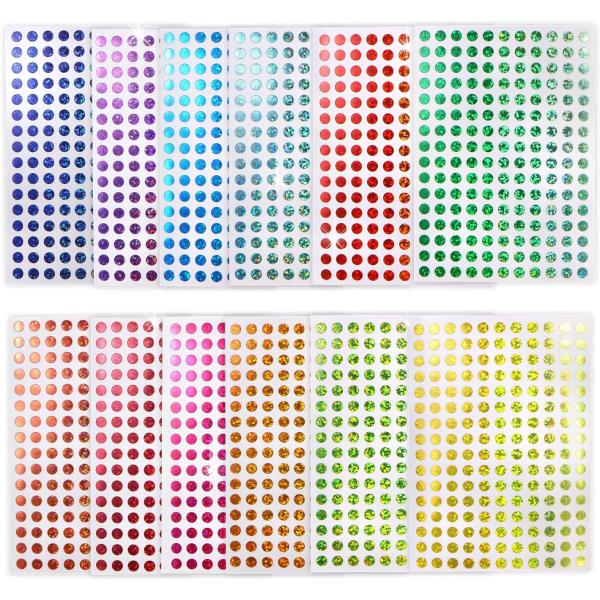 【シールサイズ】約6mm【数量】合計12シート入り（1シートあたり176枚）【カラー】イエロー、ライトグリーン、オレンジイエロー、ピンク、レッド、コーラルピンク、グリーン、オレンジ、アイスグリーン、ライトブルー、パープル、ブルー【材質】粘着...