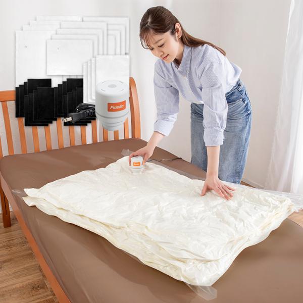 【家中まるごとスッキリ！圧巻の27点フルボリュームセット】テレビショッピングで大人気の「掃除機がいらない布団圧縮袋」に、ご家族全員分の寝具をまとめて片付けられる豪華27点セットが登場。重い掃除機を出す手間はもう不要。手のひらサイズの専用吸引...