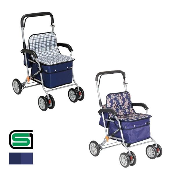 ●色/チェックブラック、ネイビー●サイズ/使用時：約幅48×奥行64×高さ85〜91cm、収納時：約幅48×奥行22×高さ82.5cm、座面高：約46cm●重さ/約5kg●座面耐荷重量/約100kg●積載荷重/前カゴ：約15ｋｇ、後ろカゴ：...