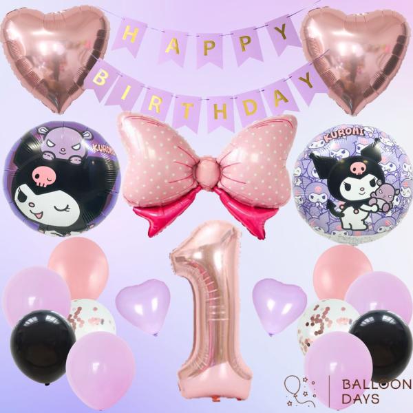 ●商品内容●子供に大人気なクロミちゃんが集まったデコレーションセット☆■Happy Birthdayバースデーガーランド×1■ガーランド用リボン×1■クロミラウンドバルーン（約45×45cm）×2■ローズピンクナンバーバルーン(約70〜80...