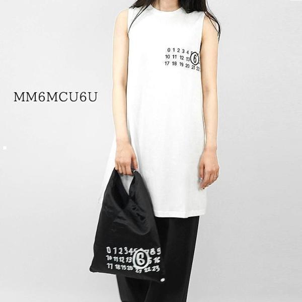 エムエムシックス メゾンマルジェラ MM6 Maison Margiela KIDS キッズ ワンピース MM6MCU6U M60780 MM04I ホワイト M6100 ノースリーブ クルーネック カットソー サイドスリット ロゴ ガール...