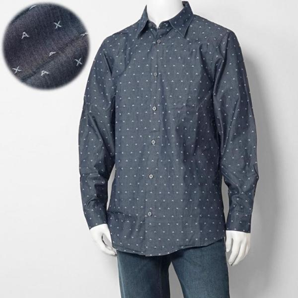 アルマーニ エクスチェンジ ARMANI EXCHANGE メンズ シャツ XM001716 AF17528 BIG LETTERING JACQUARD ブルー系 FB071 長袖シャツ オールオーバーロゴ 総柄 REGULAR レギュラ...