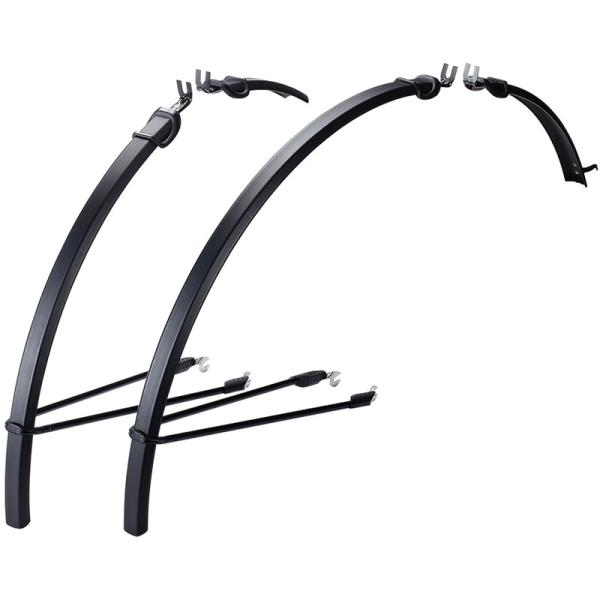 ※沖縄県への発送に送料無料は適用されません。購入金額に関わらず通常送料に別途加算されます。スリムデザインのロードバイク用のフルフェンダーセットです。 フロントフェンダーとリアフェンダーのセットです。  アルミニウム製のシャフトで安定性を向上...