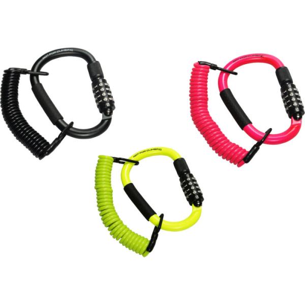 洋梨型カラビナの形状が特徴の軽量ダイヤルロックです  付属のコイルワイヤーは伸ばすと1800mmもあるため、バイクをロックする際に重宝します。 落ち着いたブラックのほか、ビビッドなピンク、イエローのカラーバリエーションも魅力のひとつです。 ...