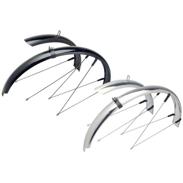 ※沖縄県への発送に送料無料は適用されません。購入金額に関わらず通常送料に別途加算されます。700×38Cまでのタイヤに対応した、ダボ留めタイプの樹脂製前後フルフェンダーセット。 太めのタイヤを装着した700Cクロスバイクに最適です。  素材...