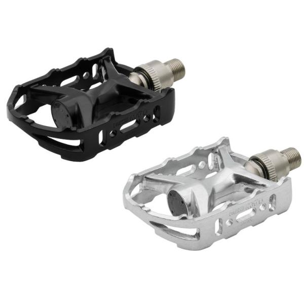 ※沖縄県への発送に送料無料は適用されません。購入金額に関わらず通常送料に別途加算されます。 脱着も簡単、クラシックな雰囲気に仕上げたマウンテンバイクペダルです。 カラー：ブラック、シルバー ボディ：アルミ サイズ：W102 × L64　※サ...