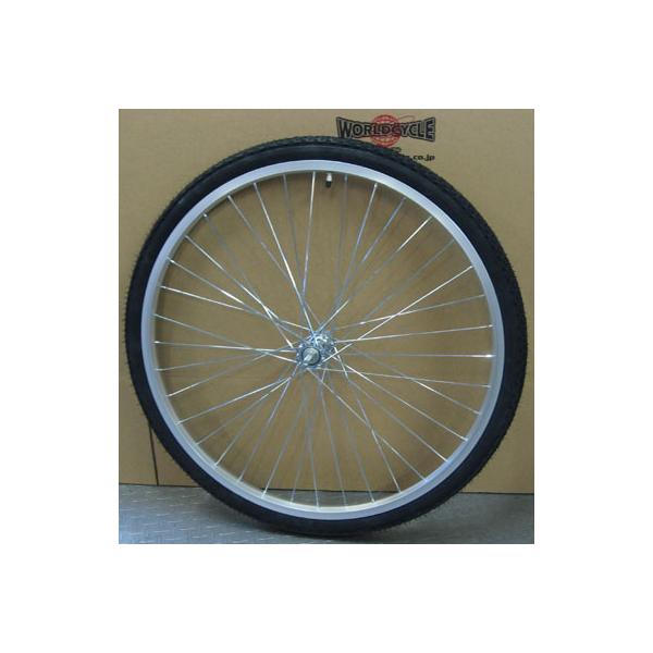 26×1.5インチ フロントホイール アルミ(05C) タイヤチューブセット リムブレーキ自転車用ホイール。※26×1-3/8とは異なります。 タイヤ(26×1.5)、チューブ付。 36H ニップル：鉄製 スポーク：＃14 ハブ軸太さ：3分...