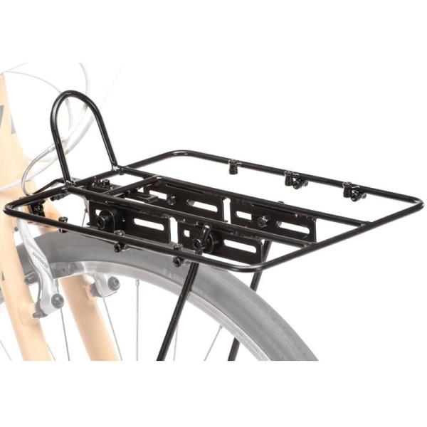 ※沖縄県への発送に送料無料は適用されません。購入金額に関わらず通常送料に別途加算されます。フロントにもリアにも取付できる、汎用性の高いキャリア。 素材：スチール 荷台サイズ：前後330mm×左右260mm 最大積載重量：10kg 付属品：キ...