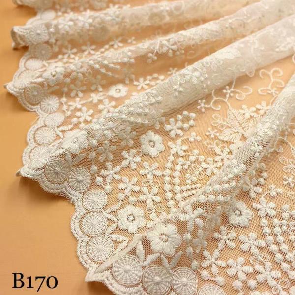 チュールレース DIY 手芸用 縁飾り パイピングテープ レース 花柄 手作り 生地 ハンドメイド 単位1m B170品番：B170幅：約40cm長さ：1m素材：ポリエステル、綿――――――――――――――▲▲ご注意▲新品未使用品畳んで発送...