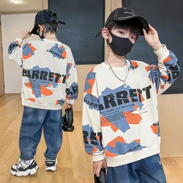 トレーナー ロングT キッズ 子供服 トップス カジュアル 男の子 春服 春秋 総柄トップス ゆったり 可愛い ジュニア 長袖 薄手 英文字 子供服 キッズ服 お出かけコーデ KUGA007(130-170)▲▲商品仕様▲▲番号:KUGA0...