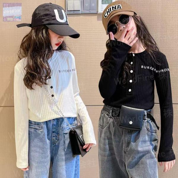 キッズ 子供服 Tシャツ トップス カットソー ロングTシャツ キッズロンT 女の子の服 女の子洋服 綿 子供の服 秋Tシャツ 無地 シンプル ロンティー 女の子秋 女の子 秋 ゆったり 可愛い ジュニア 長袖 薄手 KUGA162（2色1...