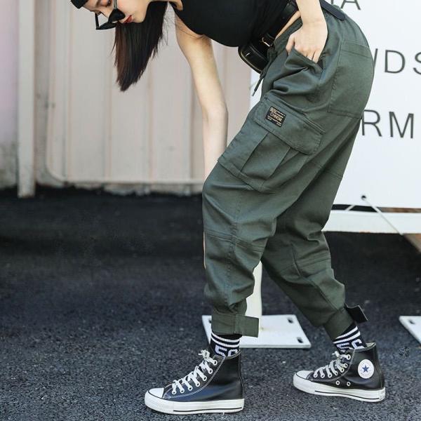 LAPA011レディースストリート風 ウエストゴムカーゴパンツ(2色S-2XL)型番：LAPA011素材：綿、他カラー: Aオリーブ B ブラックサイズ：S、M、L、XL、2XL(単位:約cm)Sウエスト60-88着丈90 ヒップ104太も...