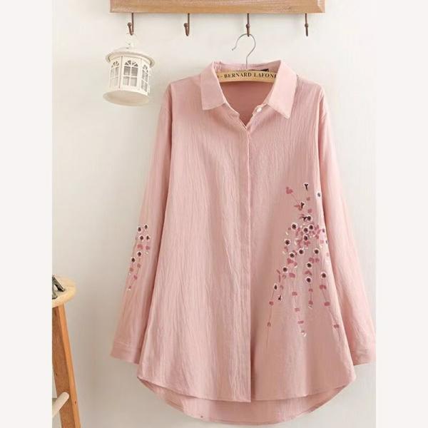 レディース ロングシャツ 刺しゅうシャツ レディースシャツ レディーストップス レディースロングシャツ 春 夏 トップス 花柄 女性 ゆったり 長袖 可愛い おしゃれ かわいい 可愛い LUGA071(3色L-6XL)▲▲商品仕様▲▲番号:...