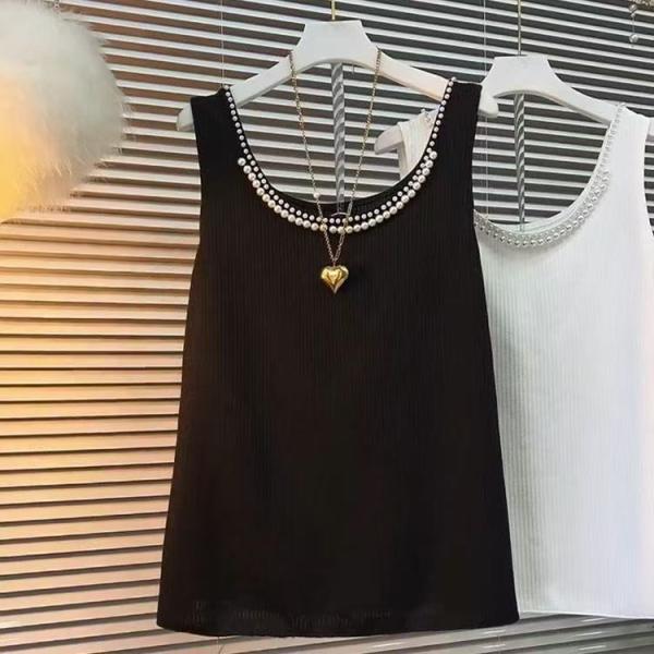 タンクトップ レイヤード レディース キャミソール ストレッチ 重ね着 インナー Tシャツ ノースリーブ トップス ビーズ付き 春夏 大きいサイズ カットソー 薄手 おしゃれ カジュアル シンプルツ LUGA078(2色M-4XL)▲▲商品...