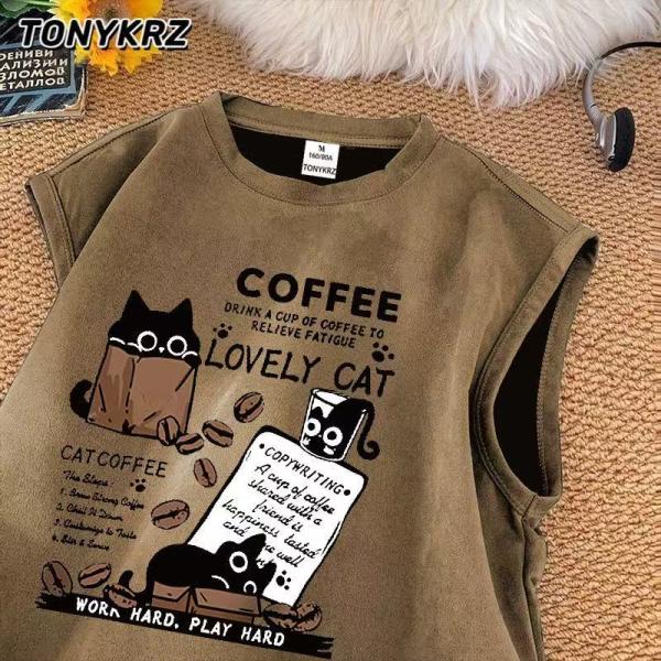 ノースリーブtシャツ レディース トップス tシャツ 大きいサイズ カットソー 薄手 丸首 カジュアル プリント tシャツ 猫柄 ゆるカットソー おしゃれ 可愛い かわいい 夏 おしゃれtシャツ 可愛いtシャツ LUGA105(6色M-5X...