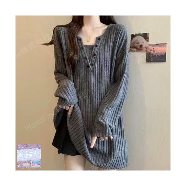 ロングTシャツ レディース ロングT 大きいサイズ 春秋 長袖 薄手 シンプル 無地 Vネック リブ トップス ゆったり 可愛い カジュアル レディースロングtシャツ レディースロンt 大きい かわいいトップス LUGA135(2色M-3X...