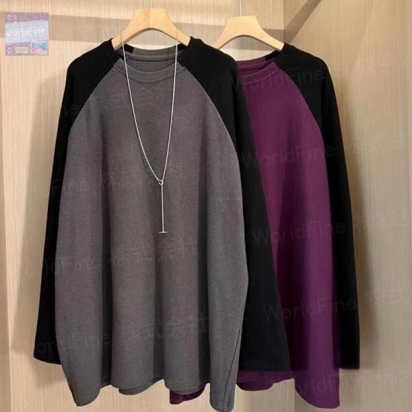 ロングTシャツ レディース ロングT 大きいサイズ 丸首 秋服 長袖 薄手 シンプル 無地 切り替え トップス ゆったり 可愛い カジュアル レディースロングtシャツ レディースロンt 大きいサイズ かわいいトップス LUGA163(2色M...