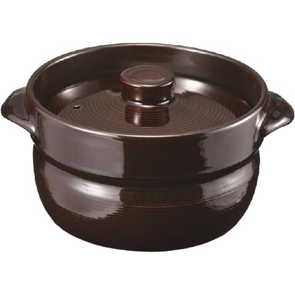     サイズ：約縦23.5cm×横19.5cm×高さ13.5cm（3合）    素材：耐熱陶器    カラー：ブラウン    原産国：中国    ガス火＆電子レンジ対応