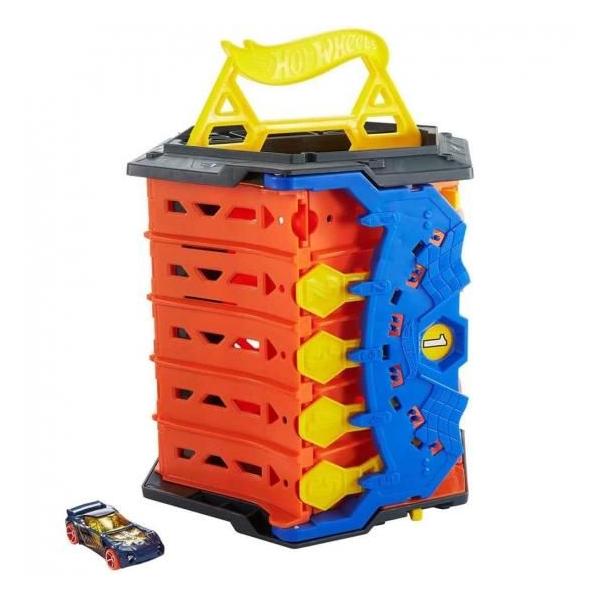 【商品名】 Hot Wheels Roll Out Raceway Track Set, Storage Bucket Unrolls into 5-Lane Racetrack for Multi-Car Play, Connects t...