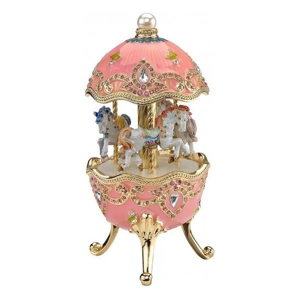 【商品名】Design Toscano 馬 回転木馬 ロマノフスタイル エナメルオルゴールエッグ ピンク 【カテゴリー】ホーム・キッチン : 彫像