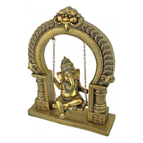 【商品名】Design Toscano Lord Ganesha on Jhoola スイング ヒンドゥー ゾウ 神像 10インチ アンティークゴールド 【カテゴリー】ホーム・キッチン : 彫像